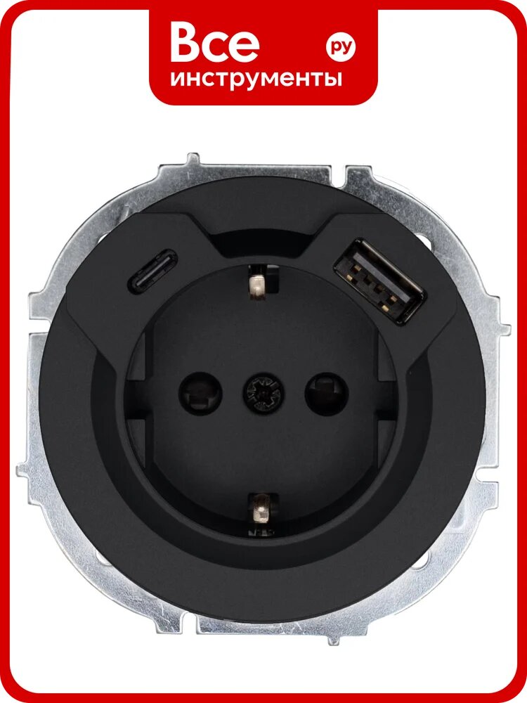Розетка с/з TC + USB разъем Lezard OSEN чёрный бархат 743-4288-181TC