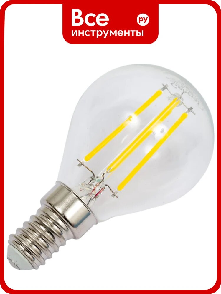 Светодиодная лампа General Lighting Systems Филамент прозрачный E14 8Вт 230В 630Лм 4500К Нейтральный белый свет Шар GLDEN-G45S-8-230-E14-4500 649978