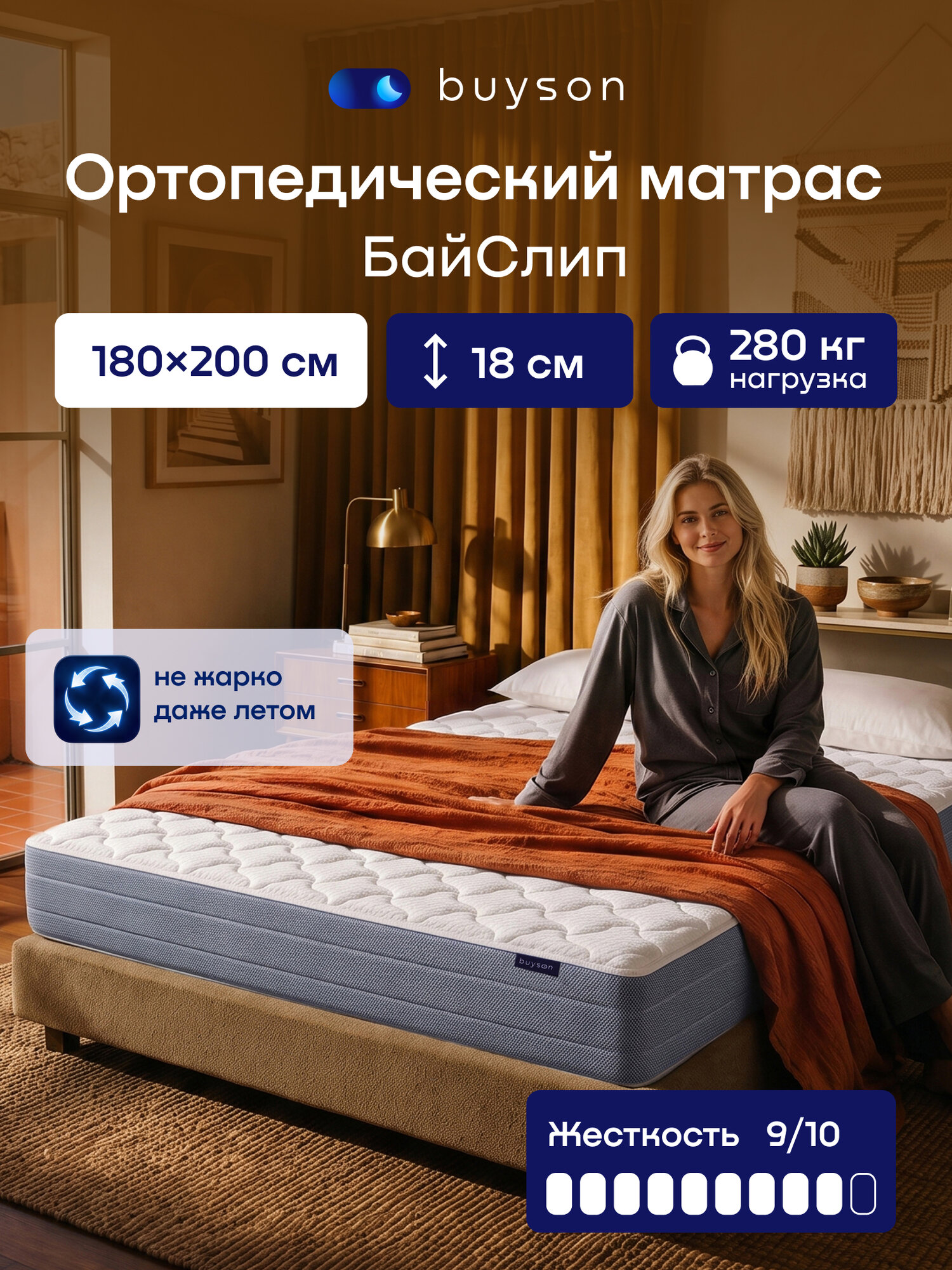 Матрас buyson БайСлип 180х200 см, универсальная средняя жесткость