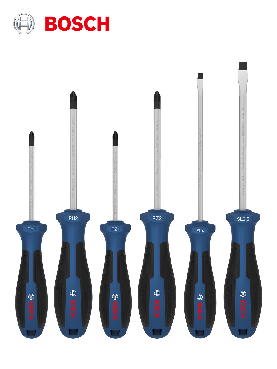 Набор отверток Bosch Line Series, PH/PZ/SL, с магнитным наконечником 6 штук