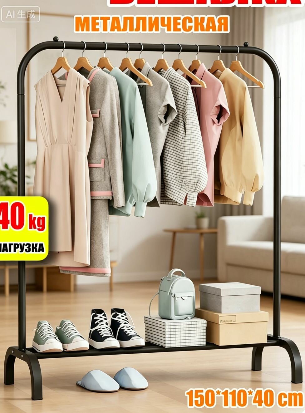 Вешалка напольная, 150 см х 110 см для одежды в прихожую