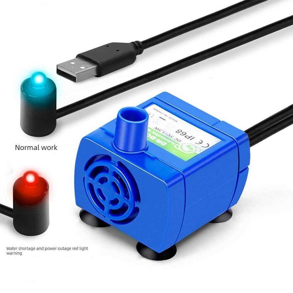 DC USB насос с автовыключением и двуцветной светодиодной подсветкой, тихий мини-циркуляционный насос для аквариумов и