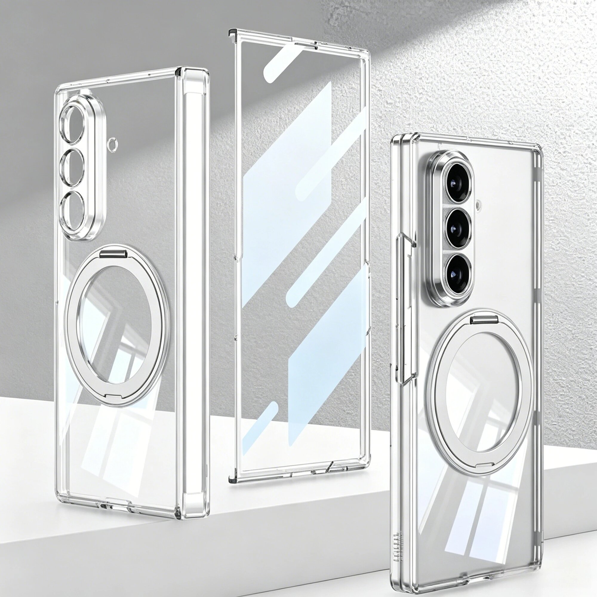 Вращающийся На 360 Градусов Магнитный Прозрачный Чехол Для Samsung Galaxy Z Fold clear with bracket