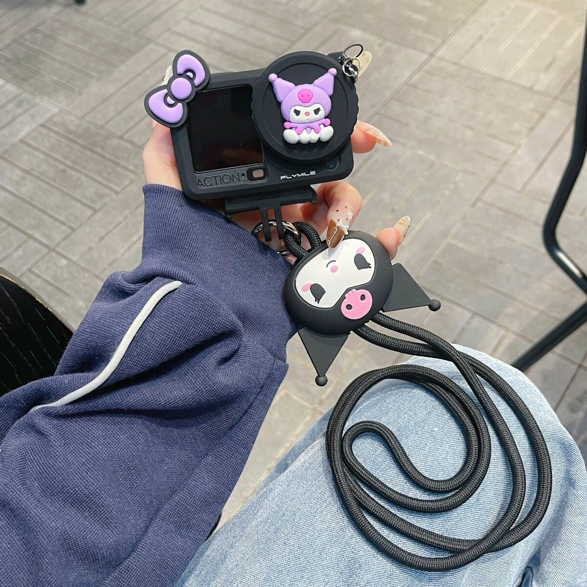 Силиконовый чехол для DJI Osmo Action 6 с милым Фиолетовая Куроми и мультяшным рисунком, противоударный с длинным ремешком