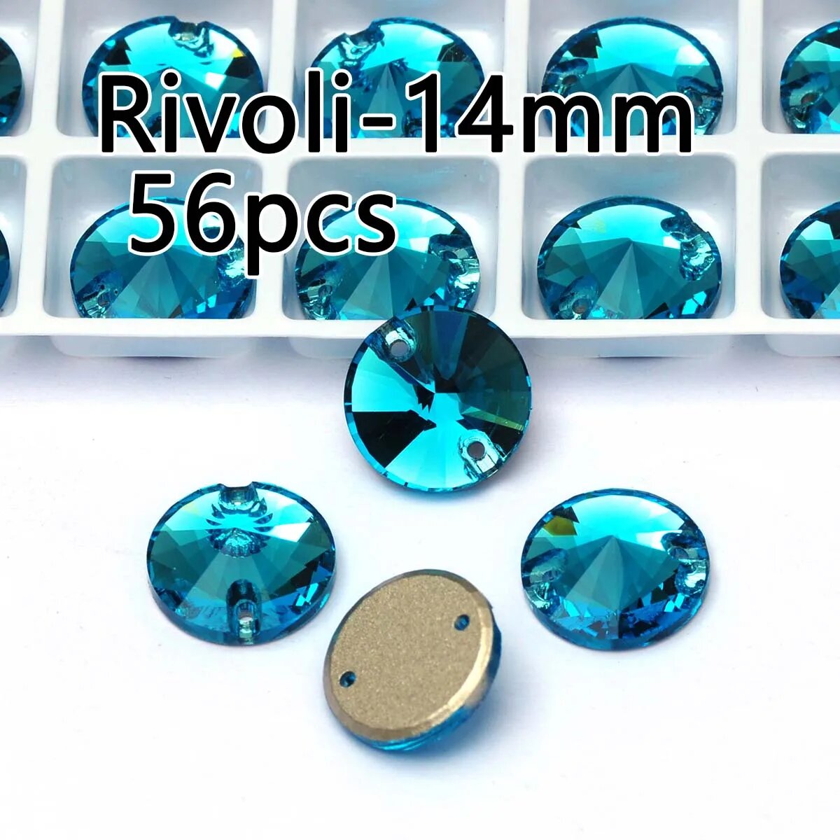 Стразы Rivoli аквамарин 14 мм, 56 шт