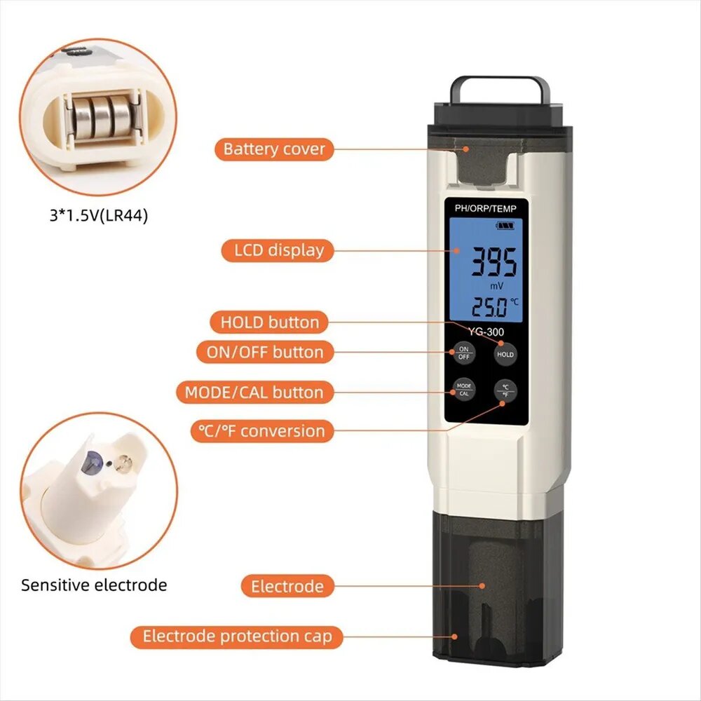 Тестер воды -300, pH, ORP, температура, измеритель температуры, аквариум, бассейн, гидропоника, детектор качества питьевой воды.