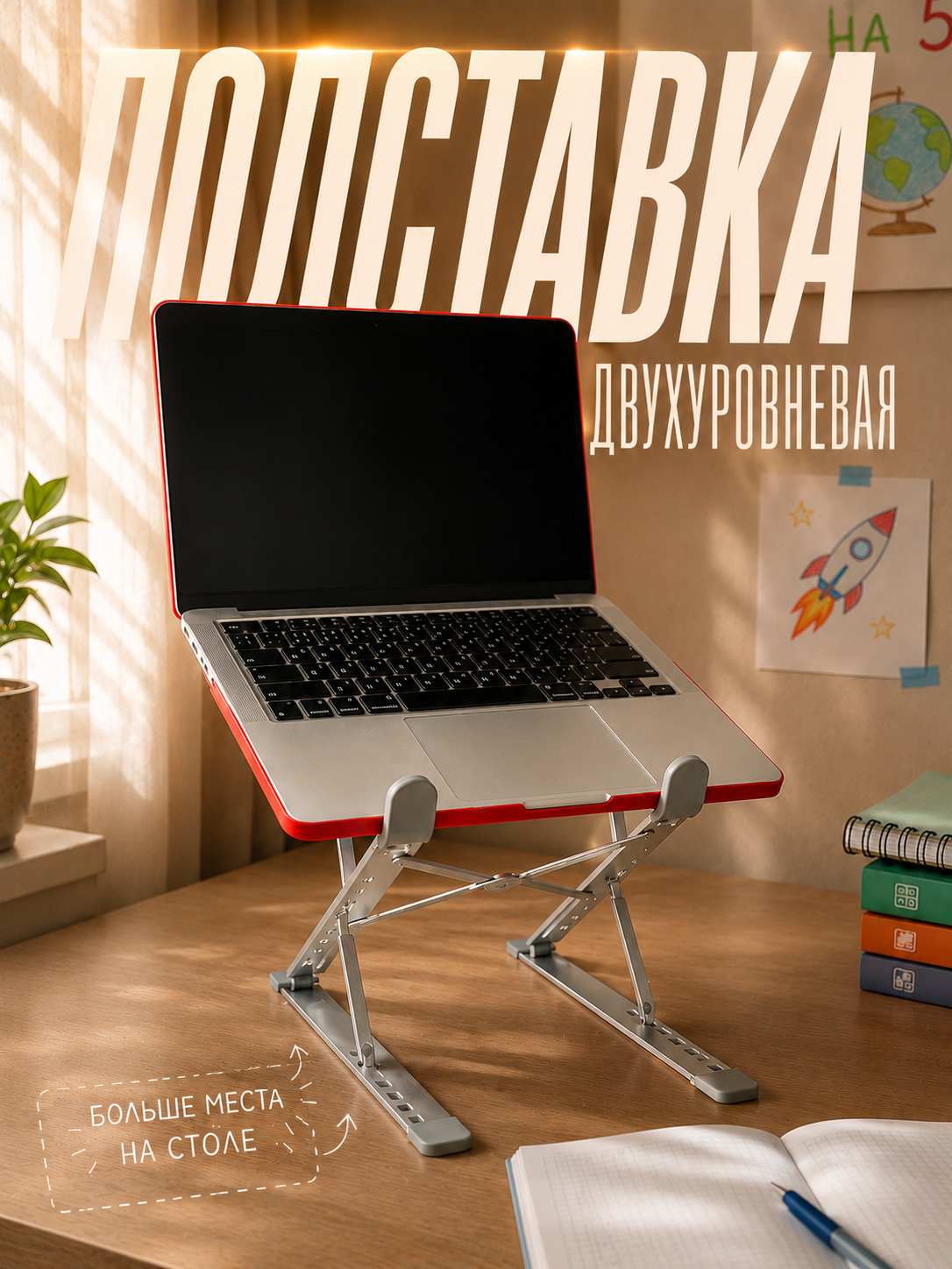 Подставка для ноутбука, планшета портативная, алюминиевая, складная с регулировкой высоты и угла на стол, Safety DJ