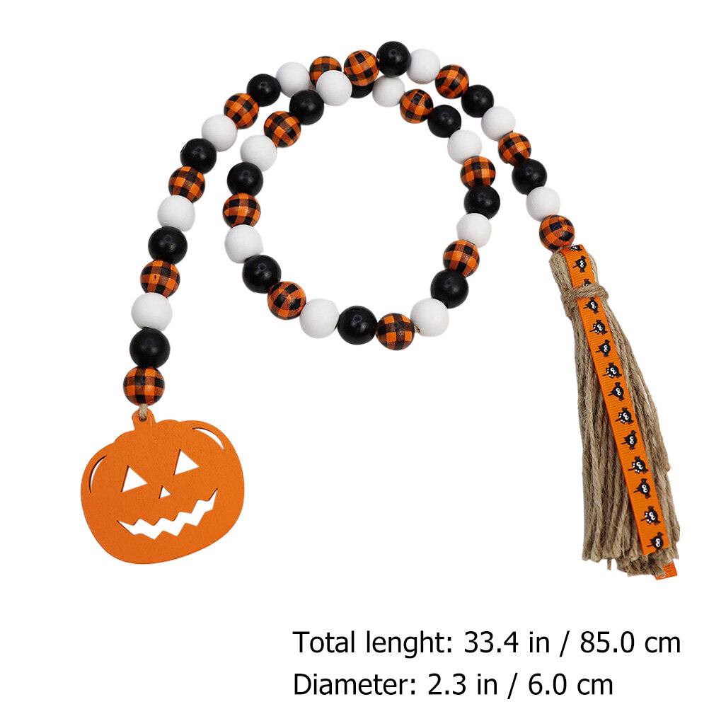 Halloween Декоративная Гирлянда Из Деревянных Бусин С Тassel В Форме Тыквы Для Украсления Стены 85CM