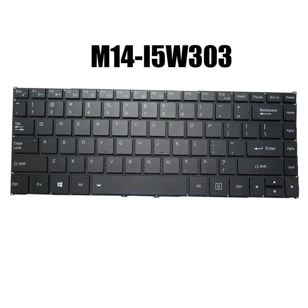 Клавиатура Новая черная клавиатура с подсветкой для ноутбука DEXP Atlas M14-I5W303 (14,1 дюйма), раскладка US (английская), Английская раскладка, черный