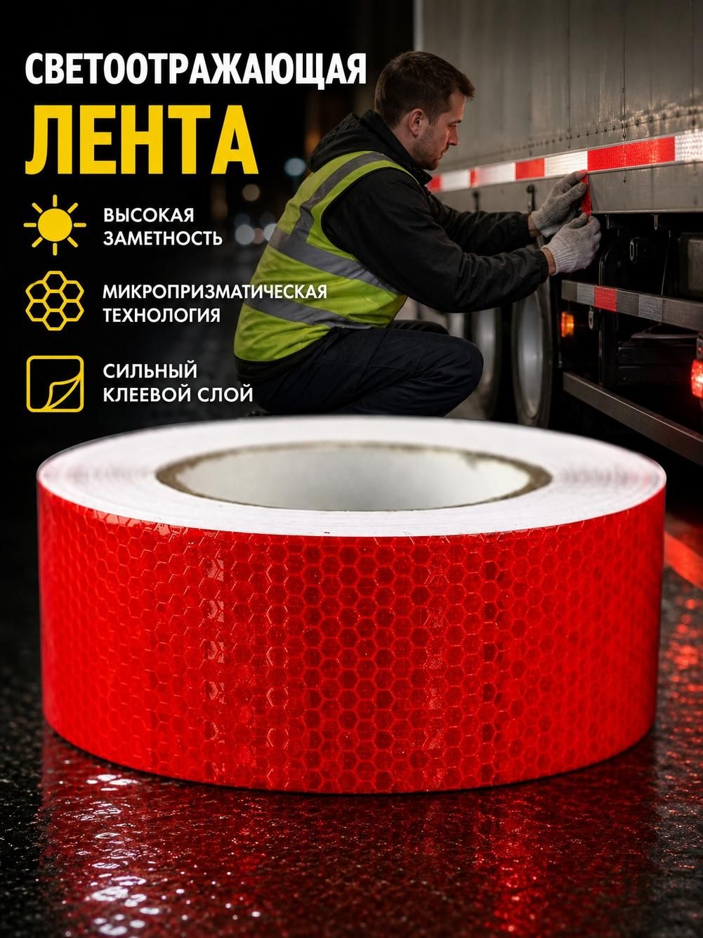 Микропризматическая светоотражающая лента, 5 см x 3 м, оранжевая