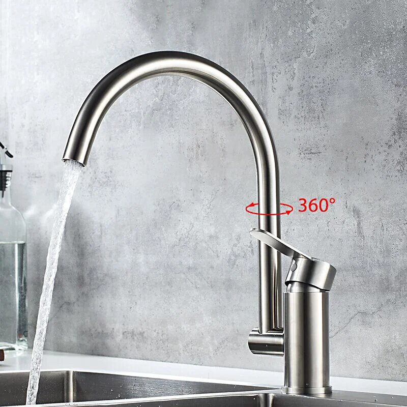 Смеситель для кухни Ledeme H703 L74003 с поворотным изливом, хром, матовый, однорычажный, нержавеющая сталь, с керамическим картриджем