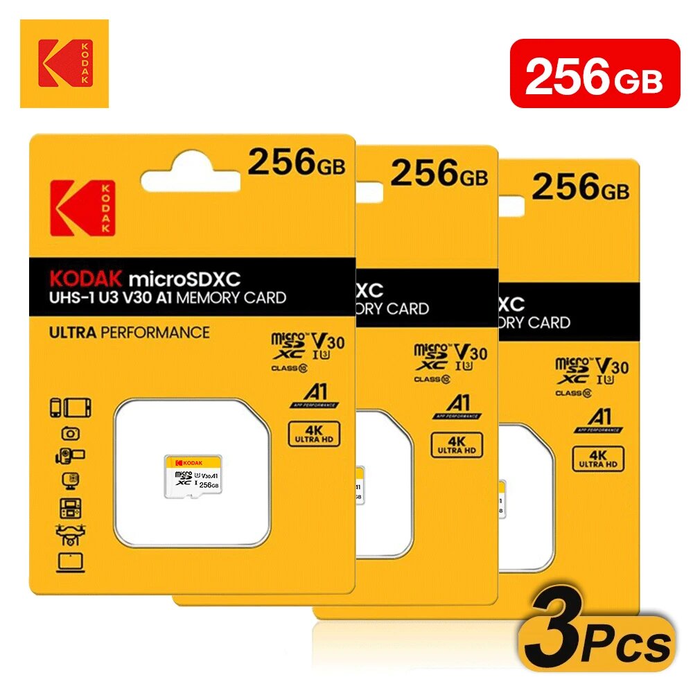 Карта памяти Kodak Micro SD U3 128/256 ГБ 256GB 3pcs