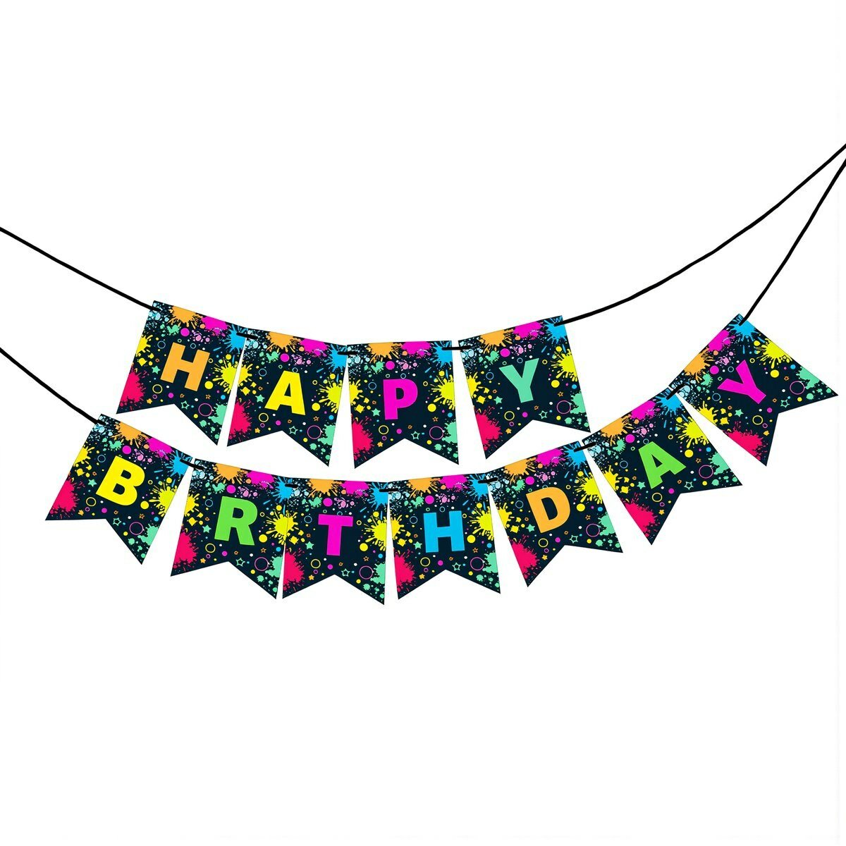 Декор для детского дня рождения гирлянда флажков надпись Happy Birthday цветная спрей развод маленькие флаги с вырезом хвоста для помещения