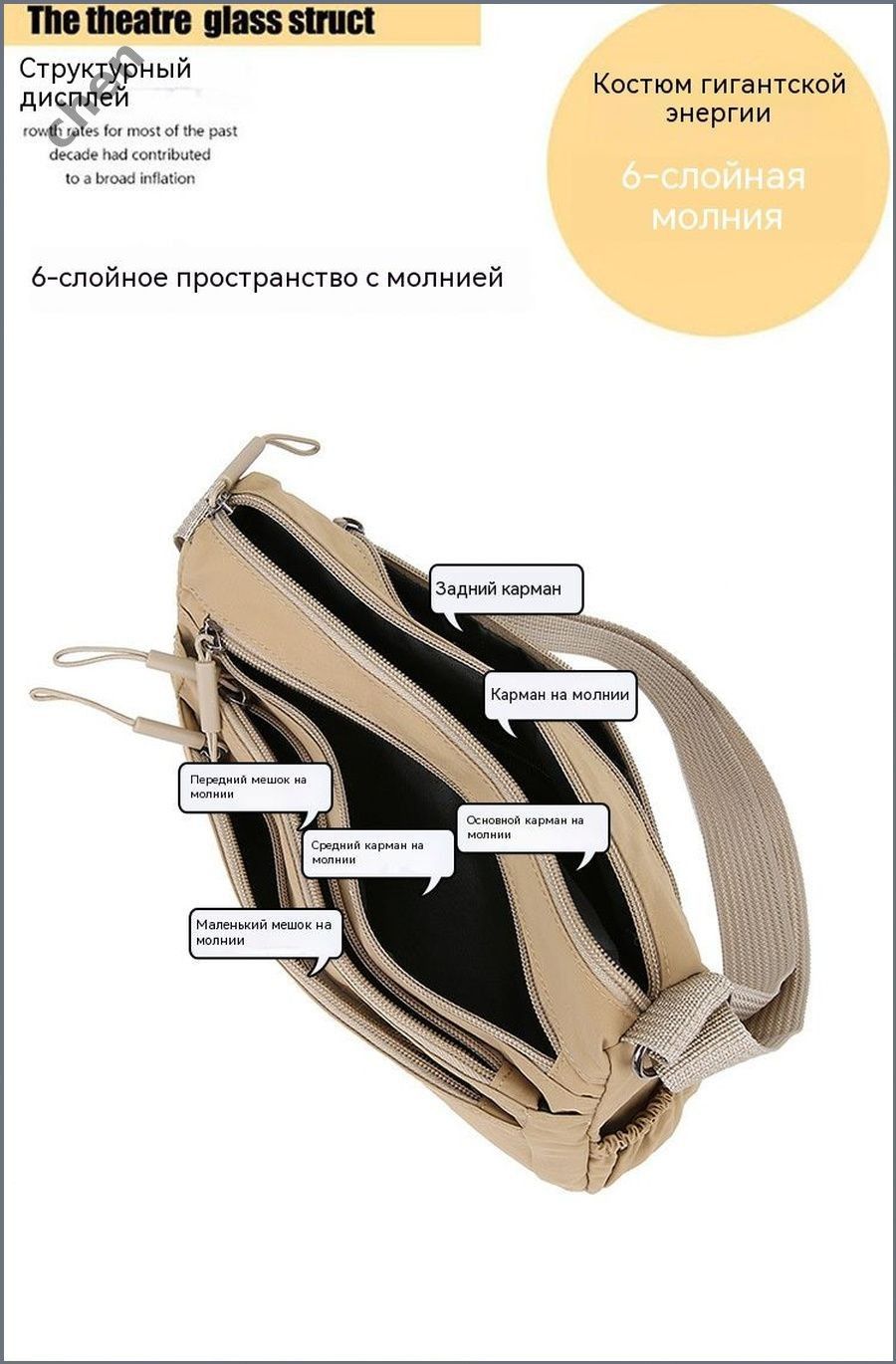 Сумка , бежевый — фото 1