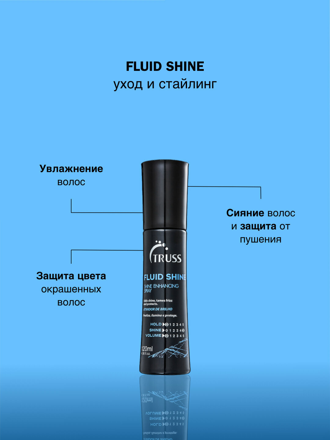 Спрей для волос TRUSS Professional Fluid Shine120ml, блеск, против пушения, для вьющихся и тусклых волос.