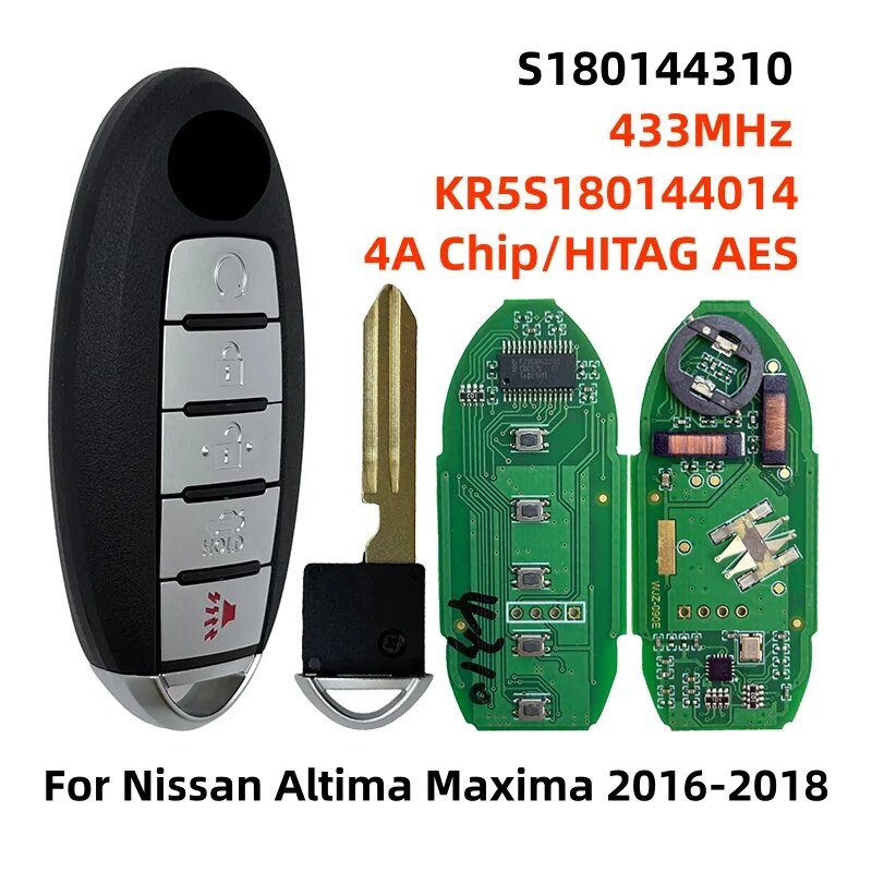 S180144310 KR5S180144014 433 МГц 4A чип HITAG AES 5 кнопок умный дистанционный автомобильный брелок для Nissan Altima Teana Maxima 2016 2017 2018
