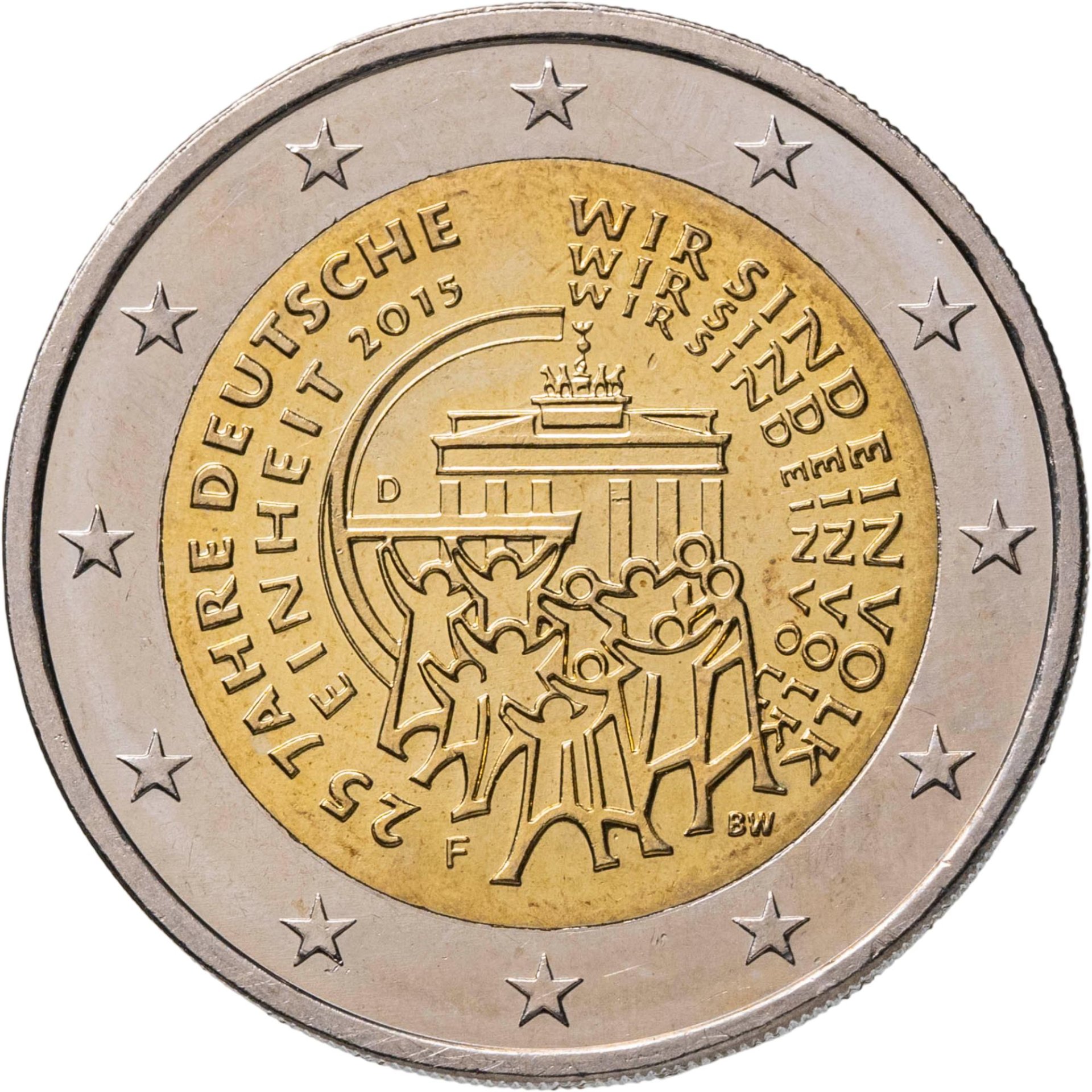 Германия 2 евро euro 2015 F 25 лет объединению Германии, Биметалл, в сохранности UNC