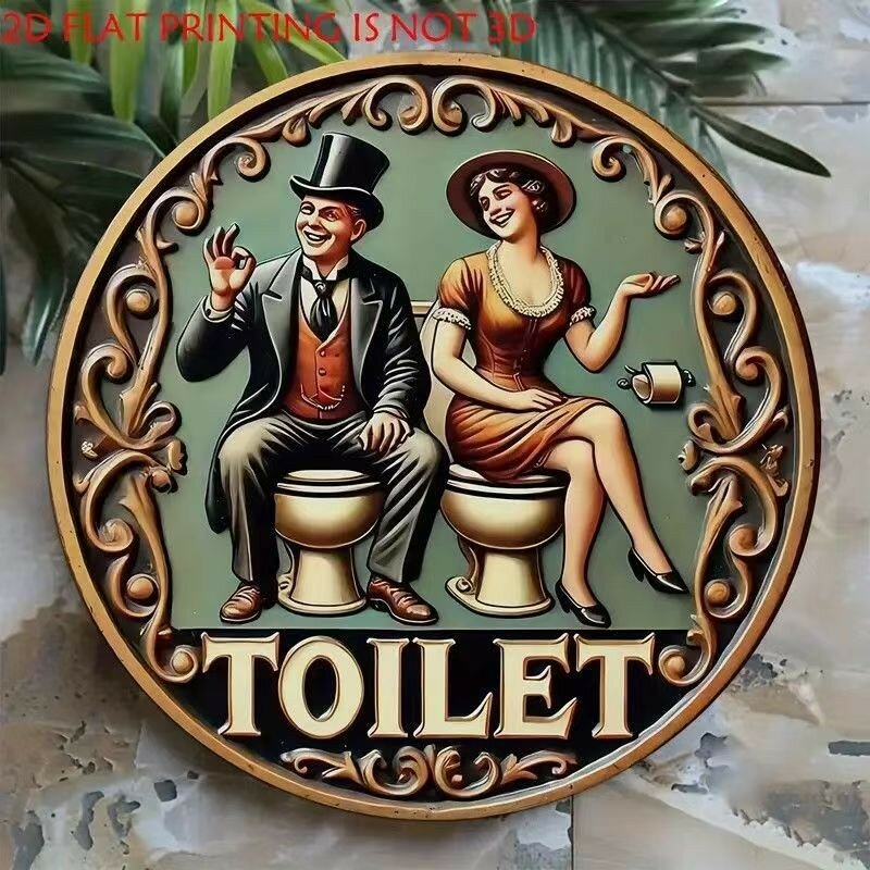Круглая деревянная табличка TOILET, декоративная вывеска для туалета, диаметр 20 см, плоская печать 2D