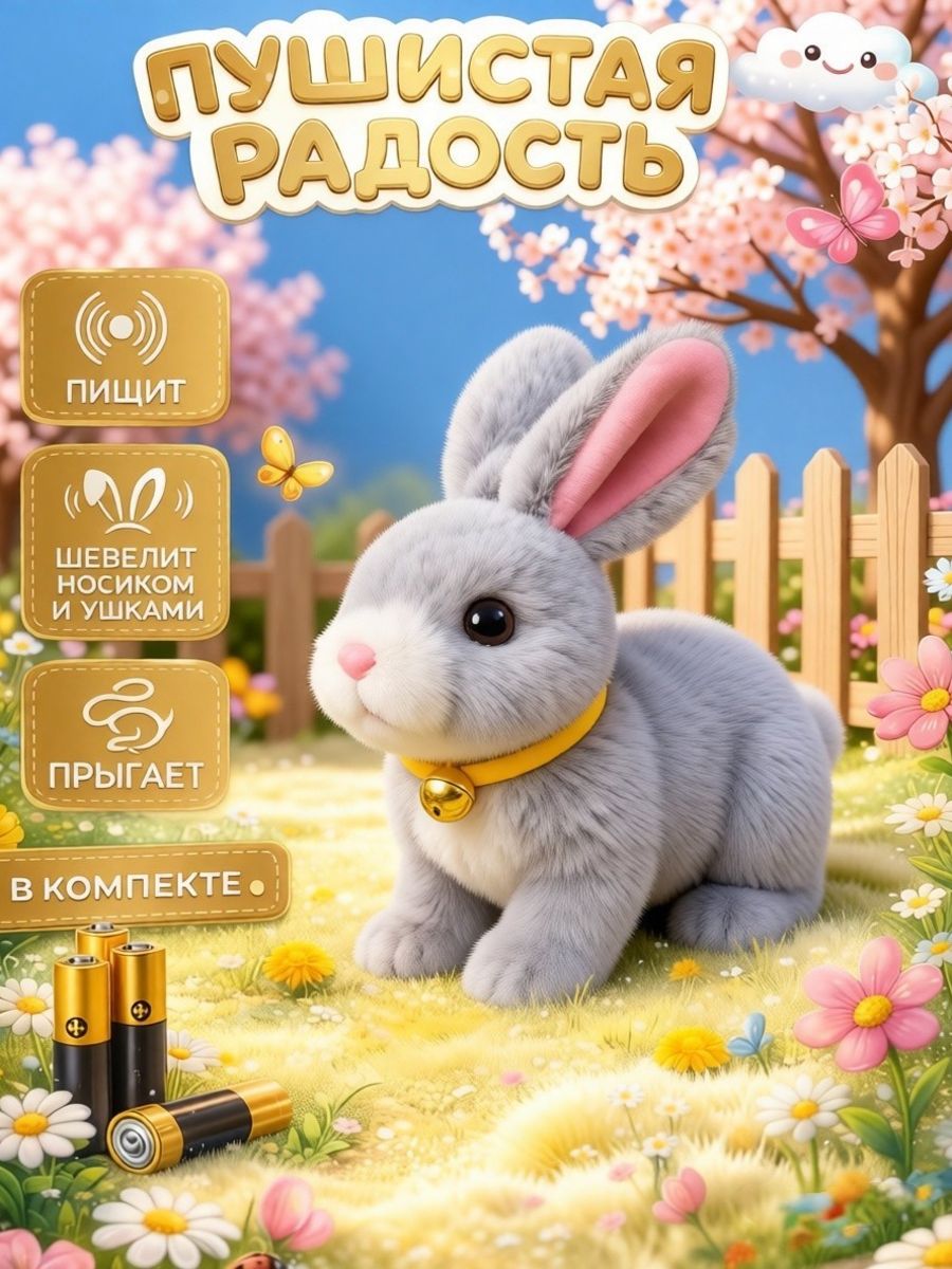 Интерактивная игрушка / Зайчик. Прыгающий зайчик, мягкая игрушка зайка. На батарейках.