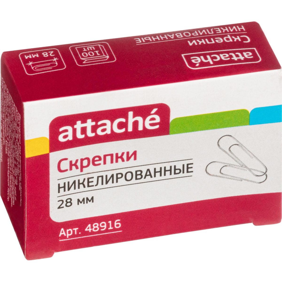 Скрепки Attache (28мм, металлические, круглые, никелированные) 100шт, 500 уп.