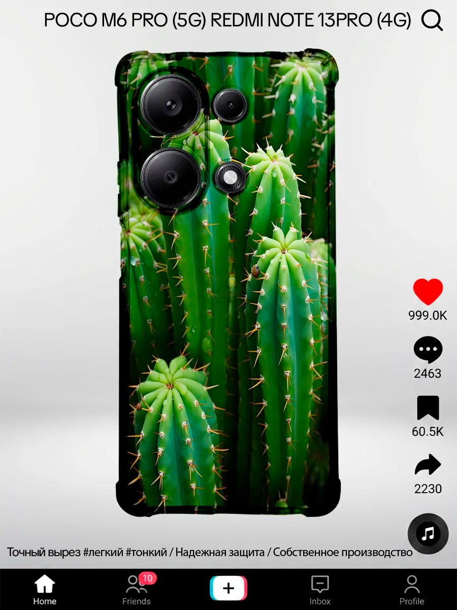 Чехол на Xiaomi Poco M6 Pro с принтом Кактусы