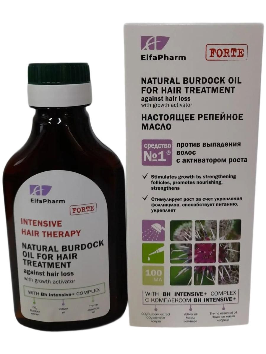 Elfa Pharm Настоящее репейное масло Против выпадения волос с активатором роста, 100 мл, легкая текстура без утяжеления
