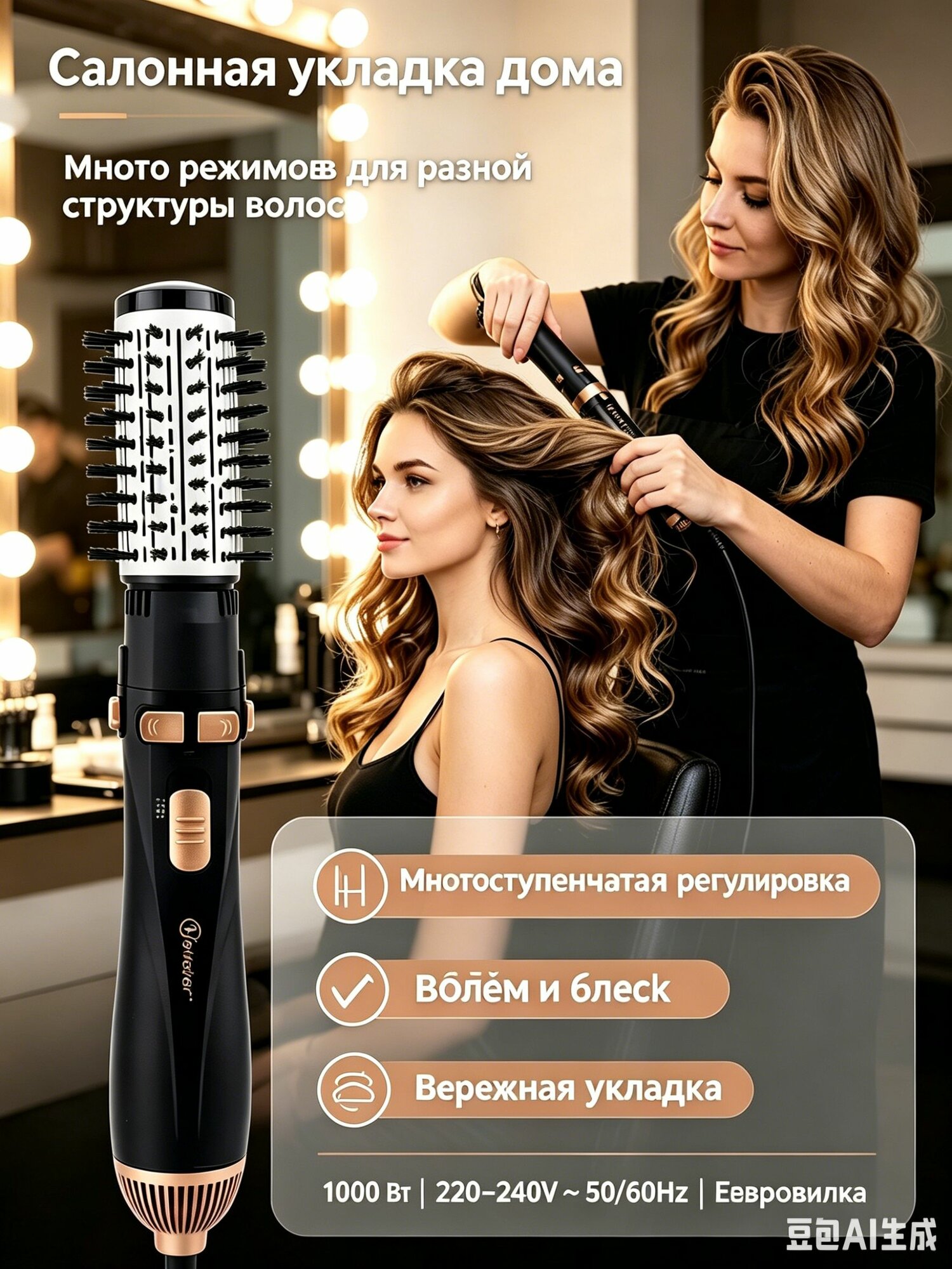 Фен-щетка с вращением 4в1 для волос