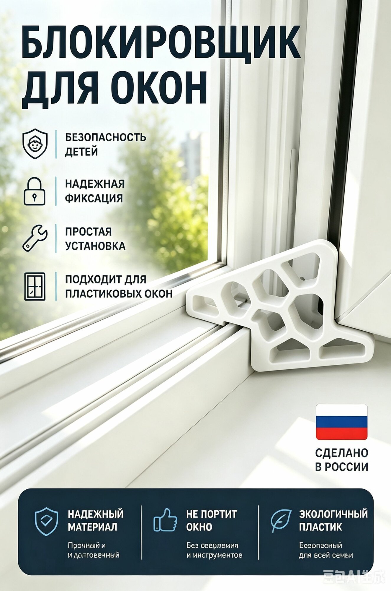Ограничитель открывания окна и балконной двери со стопором, белый