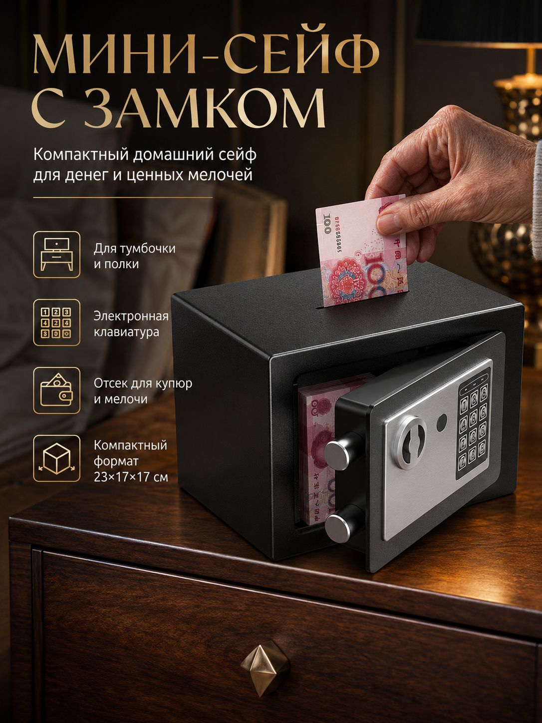 Детский копилка-сейф с электронной клавиатурой, металлический мини-сейф для хранения купюр, монет и мелких ценностей