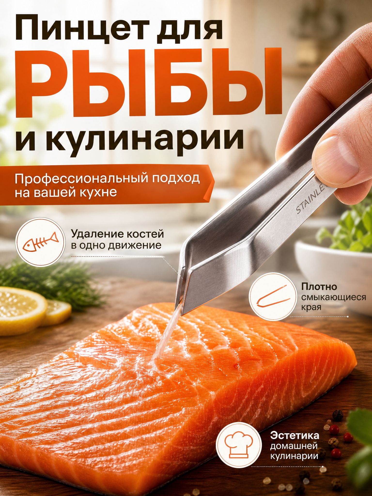 Щипцы кухонные для рыбы. Пинцет для удаления костей из рыбы.