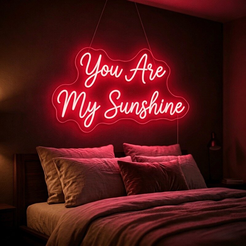Двухстрочная светодиодная неоновая вывеска с надписью «You Are My Sunshine» для гостиной, спальни и романтического декора стен, питание от USB, красный цвет, размер 5 дюймов, одна буква на строку