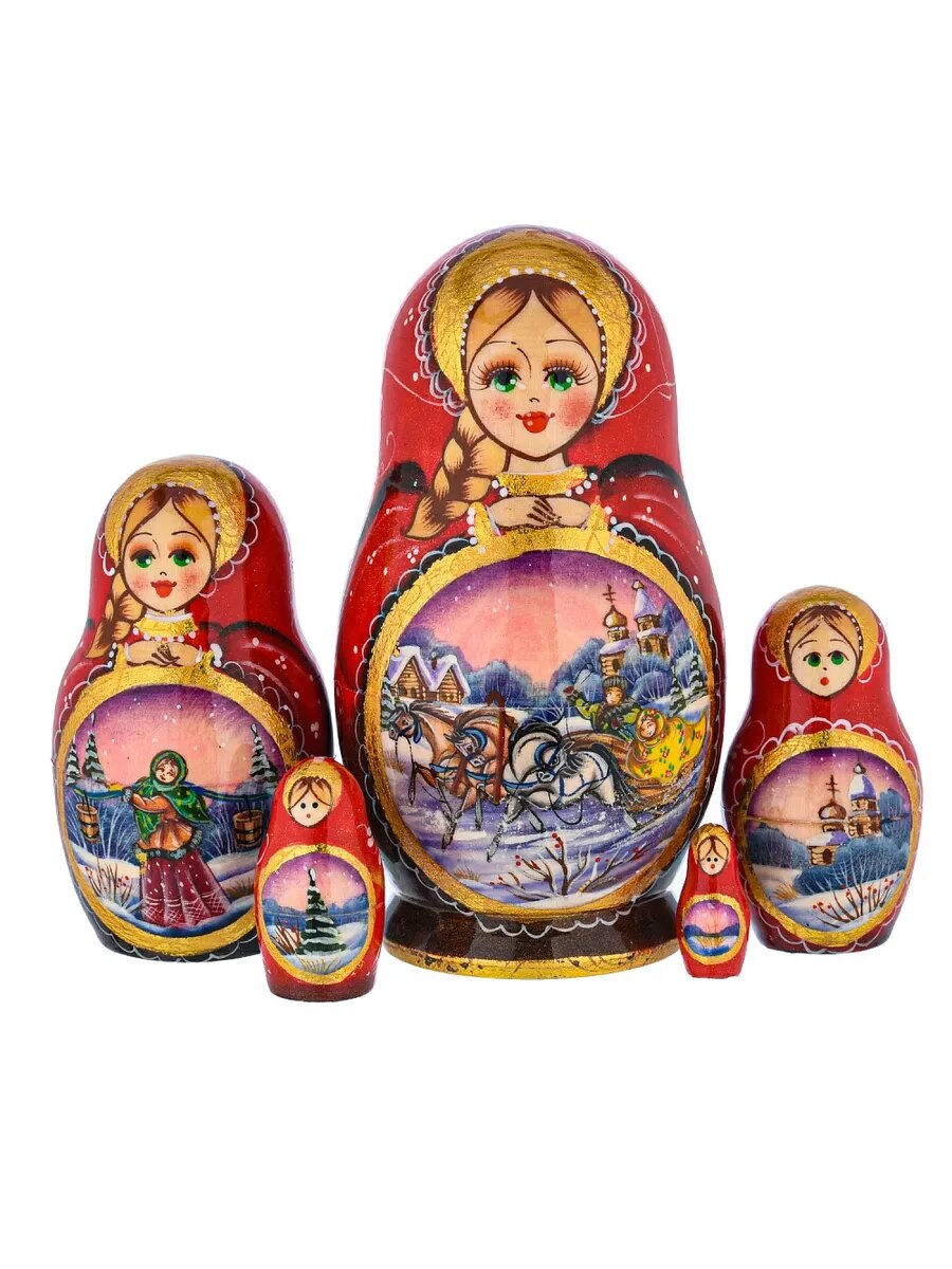 Матрешка "Зима. Тройка" 5 мест, 12 см