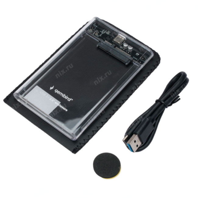 Внешний корпус USB 3.0 для 2.5" HDD/SSD Gembird EE2-U3S-7, порт Type-С, SATA III, пластик, прозрачный, коробка — фото 1