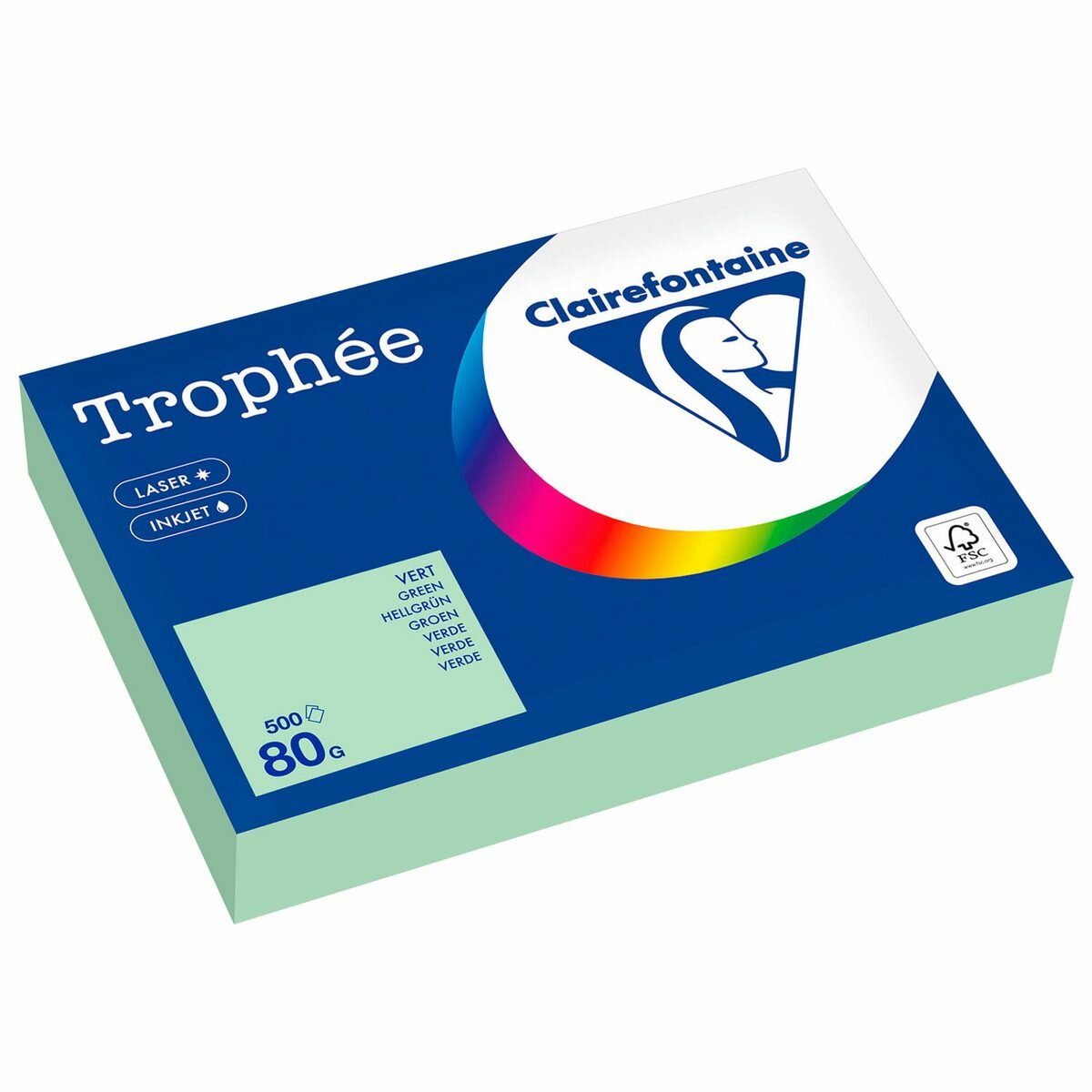 Бумага цветная А4 Clairefontaine, пастель зеленая, 80 г/кв. м, 500 листов (1975PC)