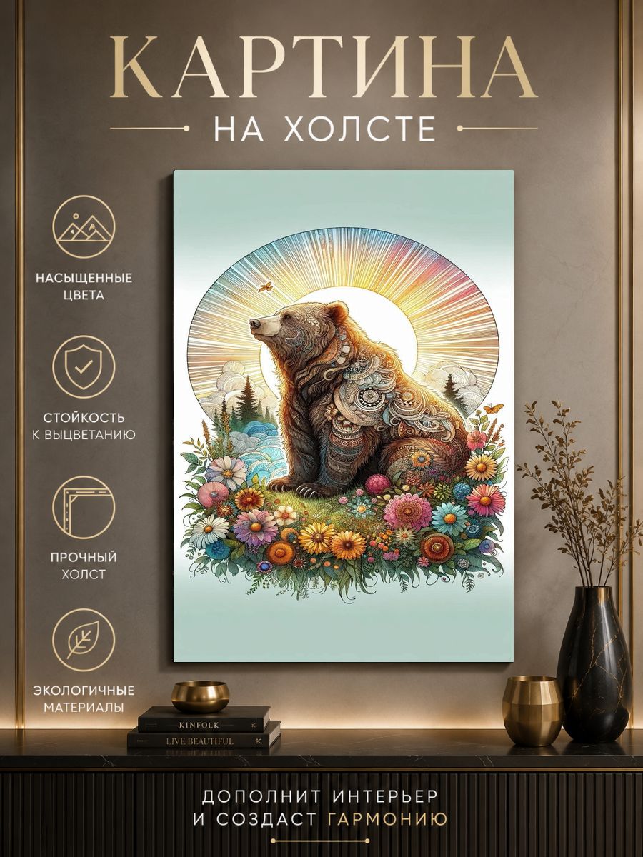 Картина на холсте Медведь в лесу 20x30 см