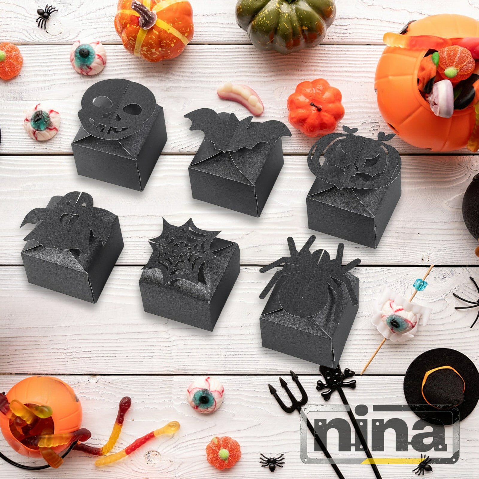 Коробка подарочная для конфет, Хэллоуин, 12 шт, черная, 6x5x6 см, из бумаги