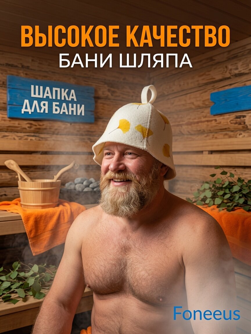 Шапка для бани и сауны Foneeus: классическая банная шапочка, женская и мужская. Защита от перегрева в парной, универсальный подарок! HSC-00013-02