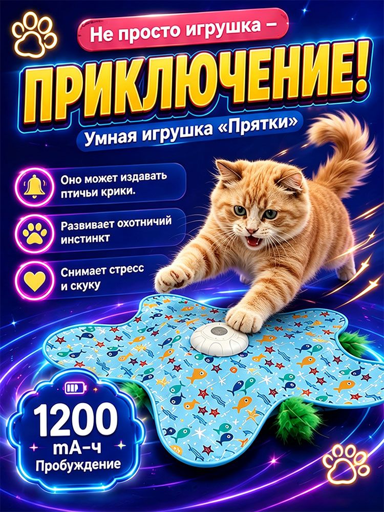 Игрушка для кошек прятки, игрушки для кошек интерактивные,1200 мАч, Три режима