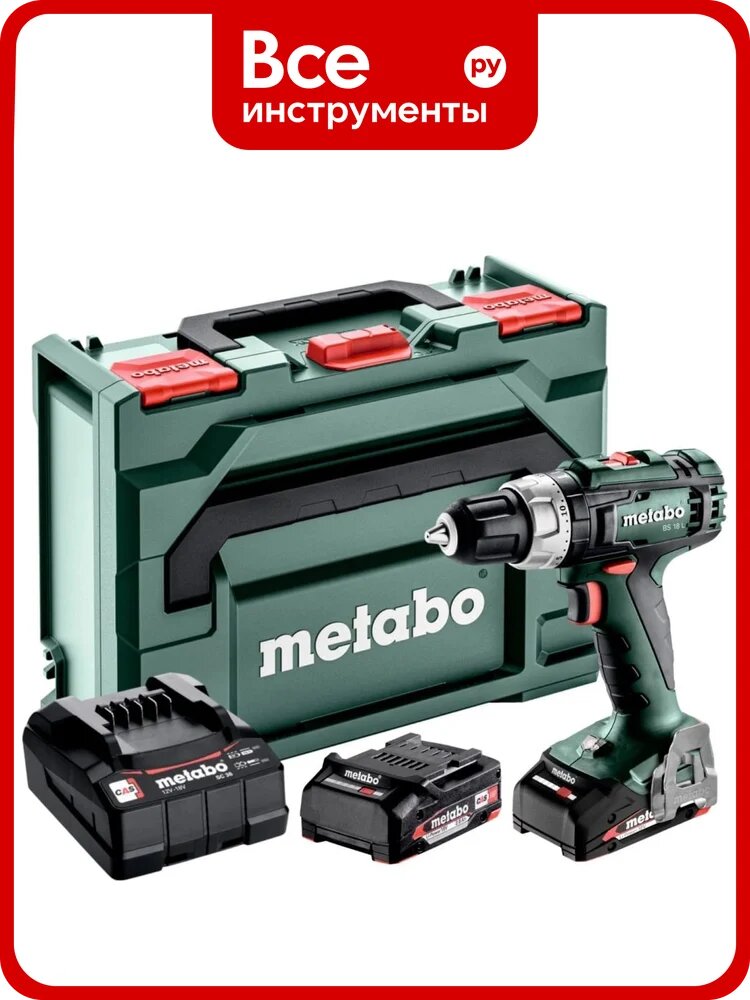 Аккумуляторная дрель-шуруповерт Metabo BS 18 L, 18 В, 1850 об/мин, с 2 АКБ 2 Ач и ЗУ, в кейсе metaBOX 614051500