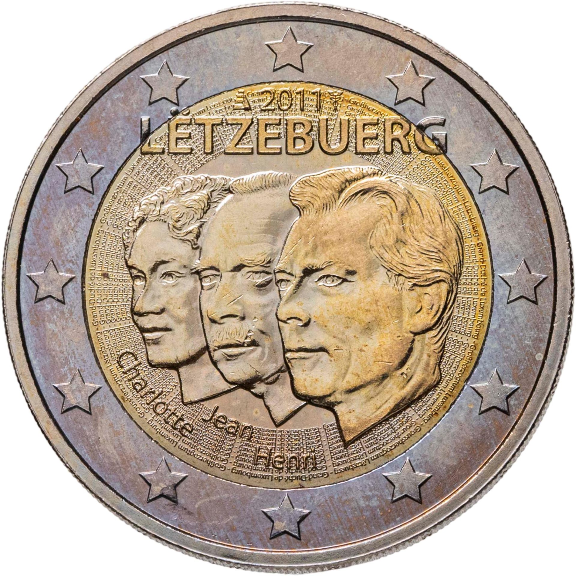 Люксембург 2 евро 2011 "50 лет награждения Великого герцога Люксембурга Жана титулом "lieutenant-représentant", Биметалл, в сохранности UNC