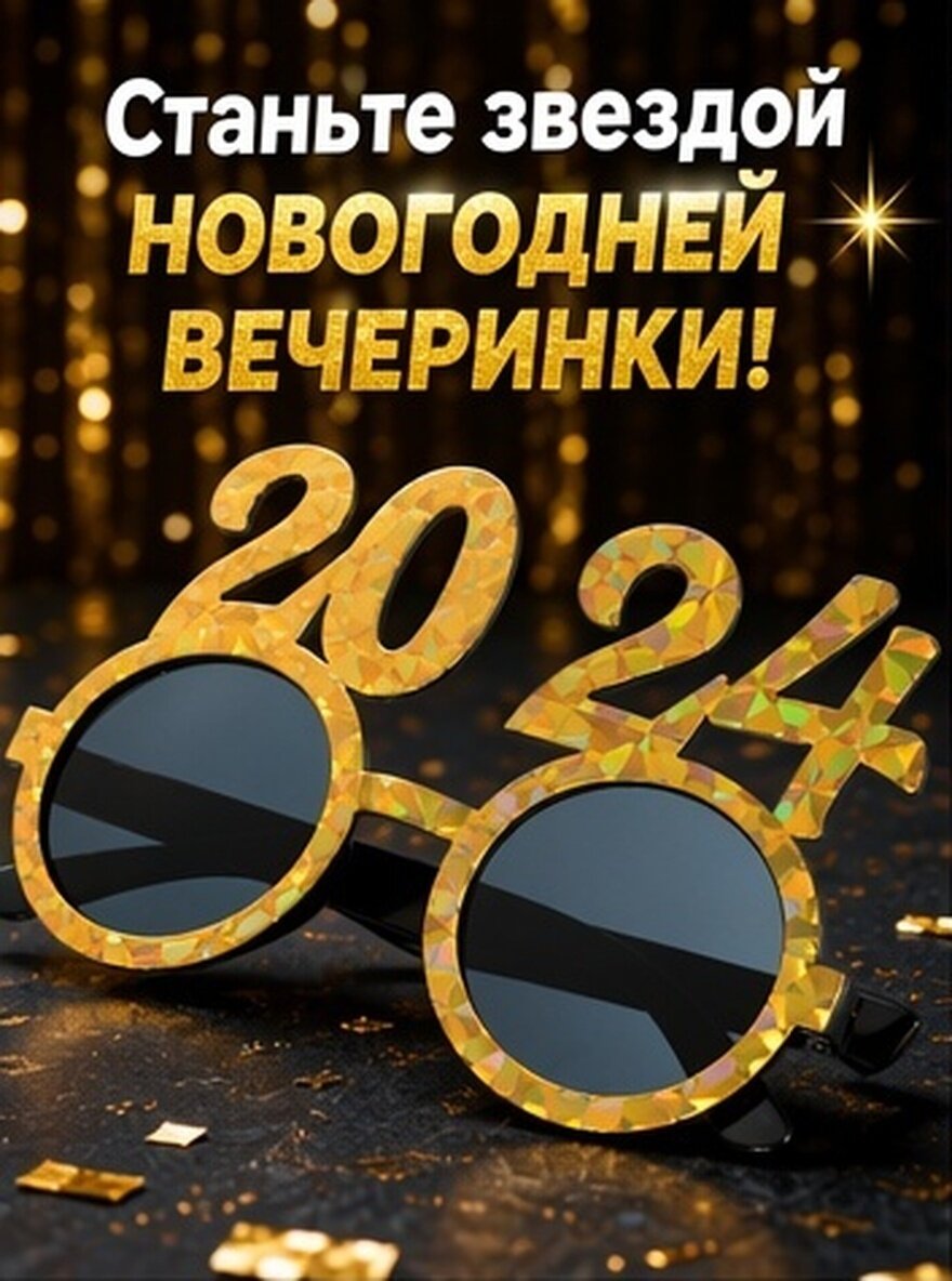 Новогодние Очки Из Пластика Декоративные Аксессуары Для Фотосессии 14.00X14.00X9.50Cm Golden