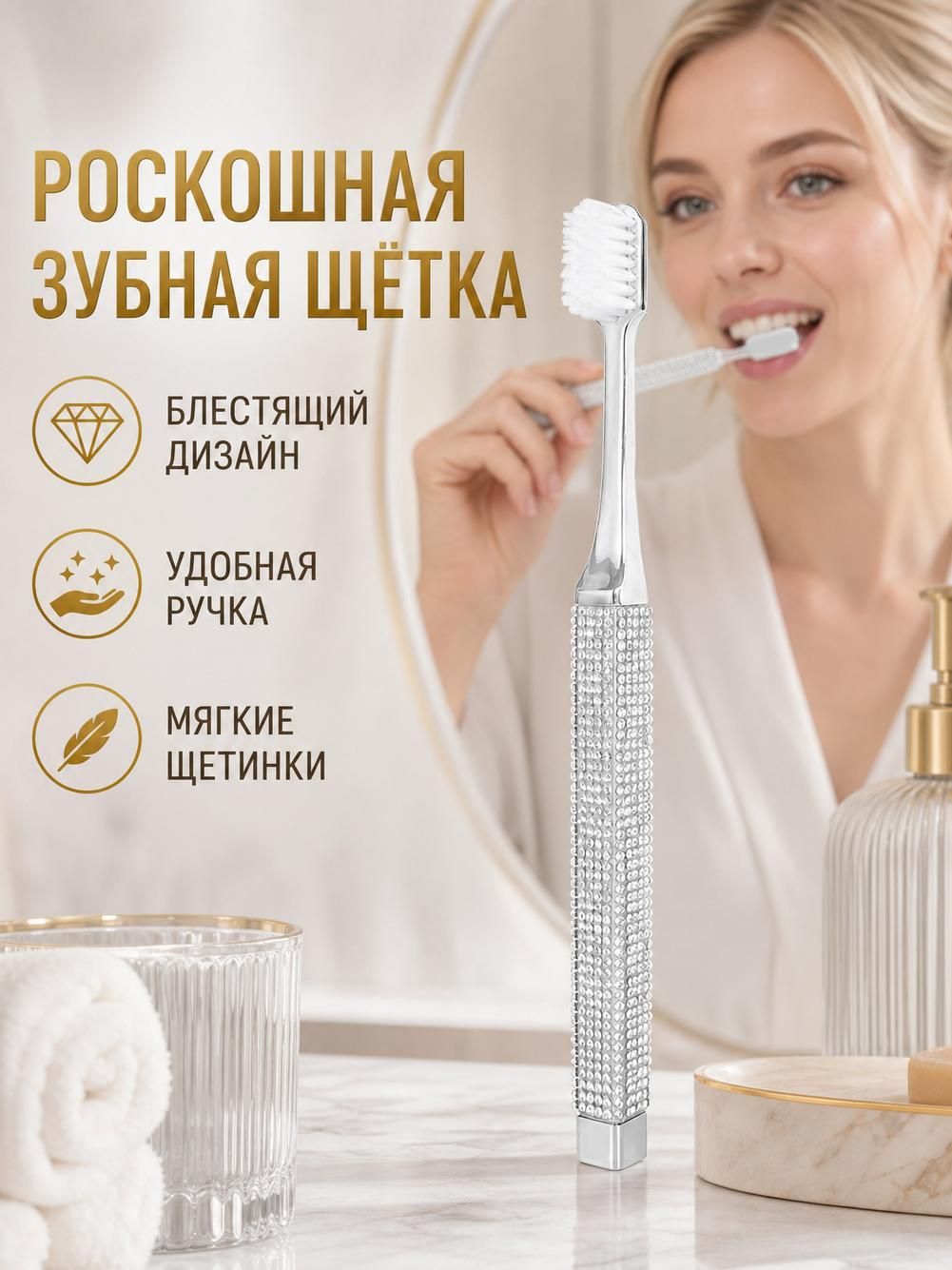 Зубная щетка с кристаллами, золотая и серебристая, 2 шт, для дома