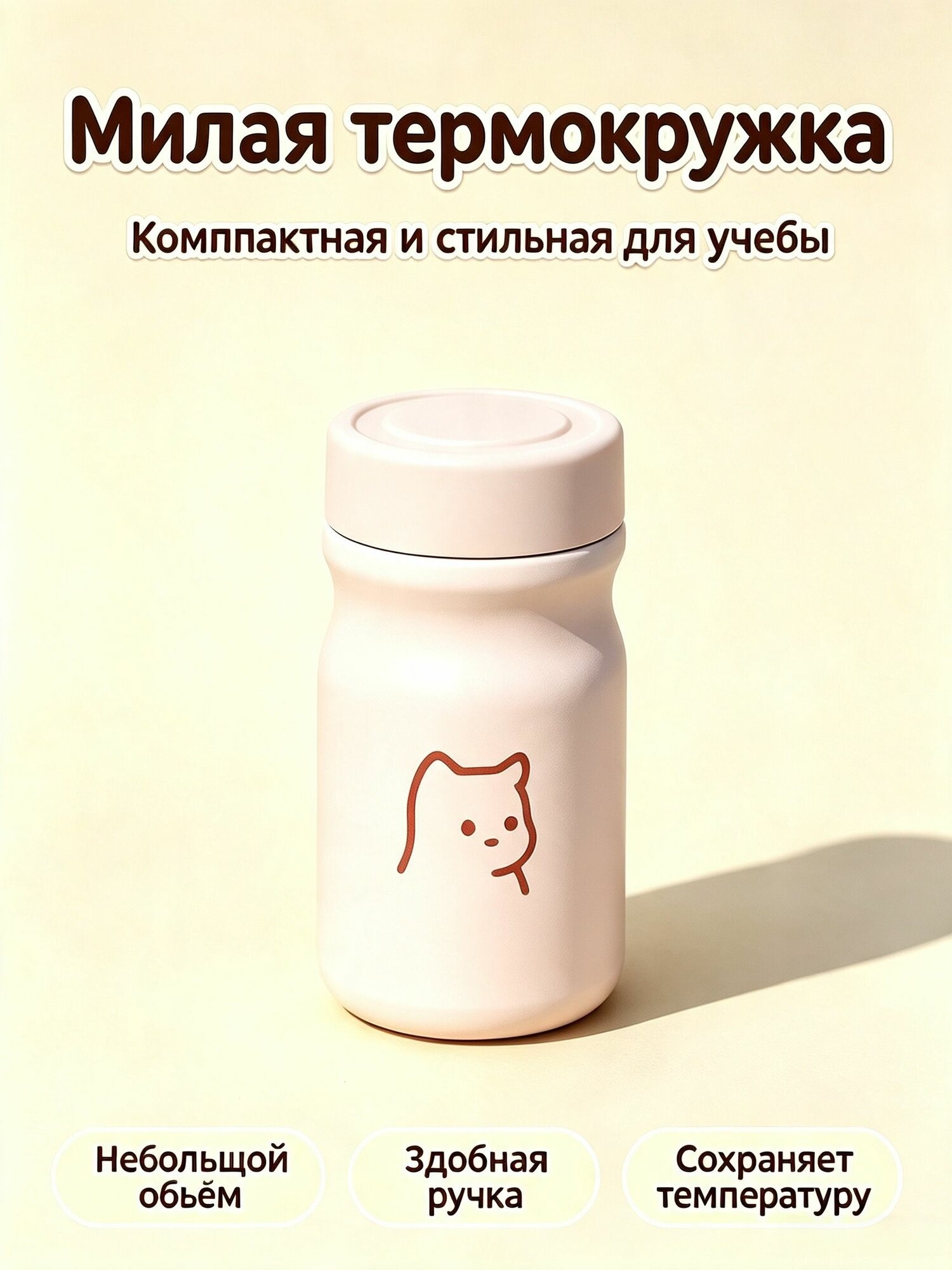 Термокружка 0.35 л, холод 24 ч, тепло 12 ч, с ситечком, крышка-чашка, светло-розовый
