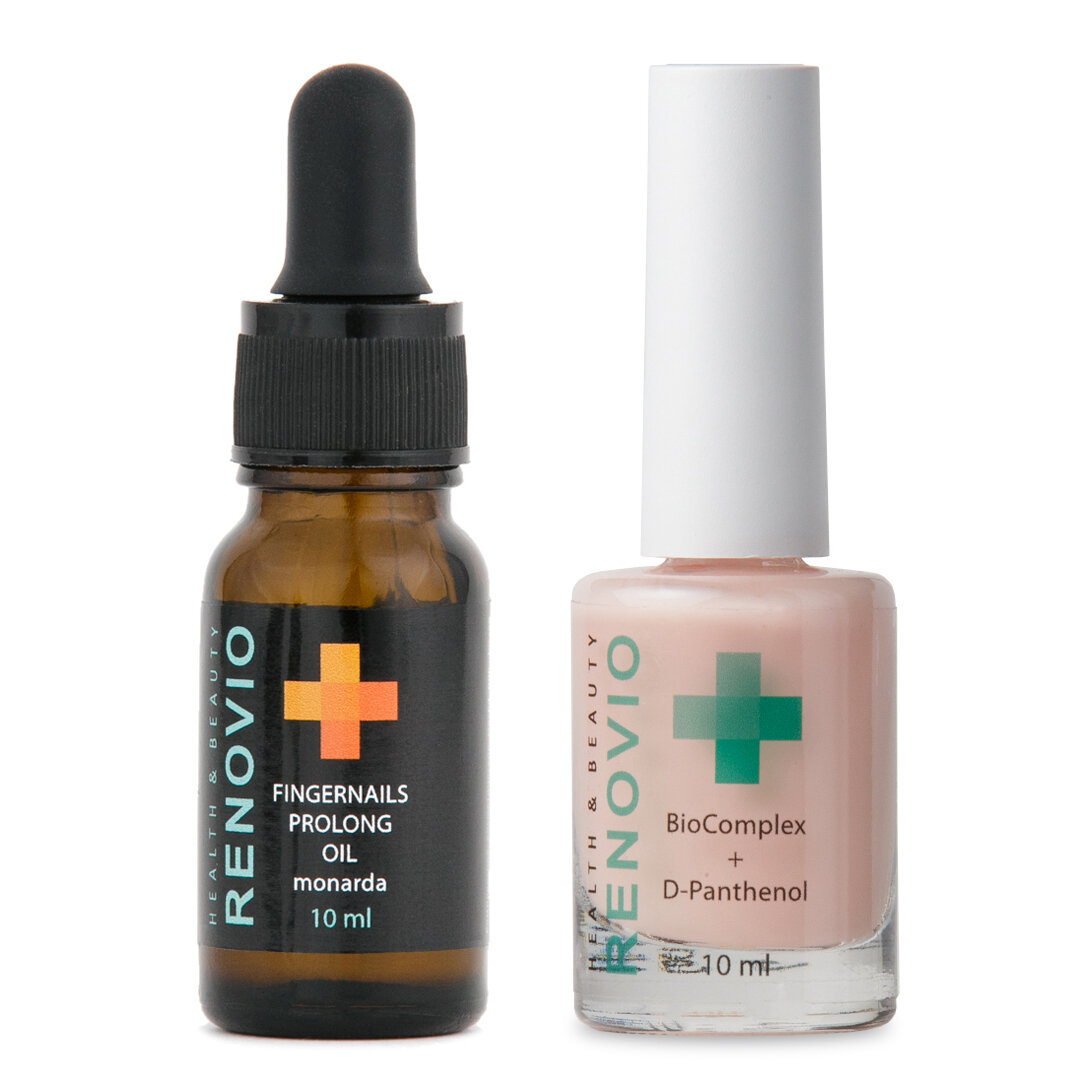 RENOVIO, Масло монарды, восстановление для ногтей fingernails prolong oil monarda + лак для укрепления ногтей с biocomplex + d-panthenol, набор 2 шт