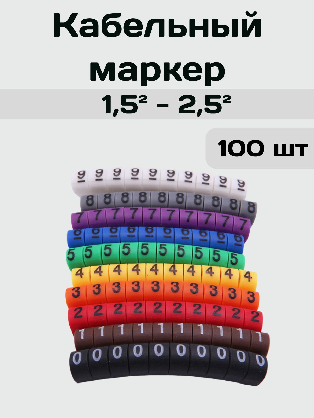 Кабельные маркеры, набор от 0 до 9, 100 штук