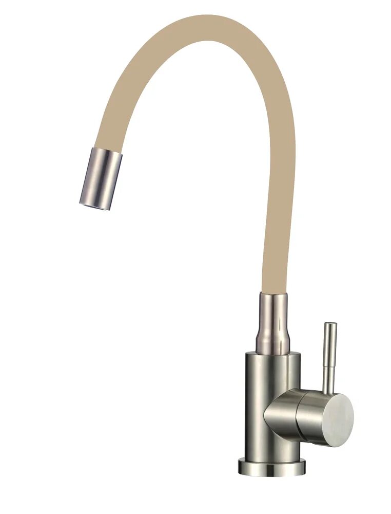 Смеситель для кухни Fmark FS26729-12 с гибким изливом, с поворотным изливом, бежевый, матовый, однорычажный, нержавеющая сталь, с керамическим картриджем