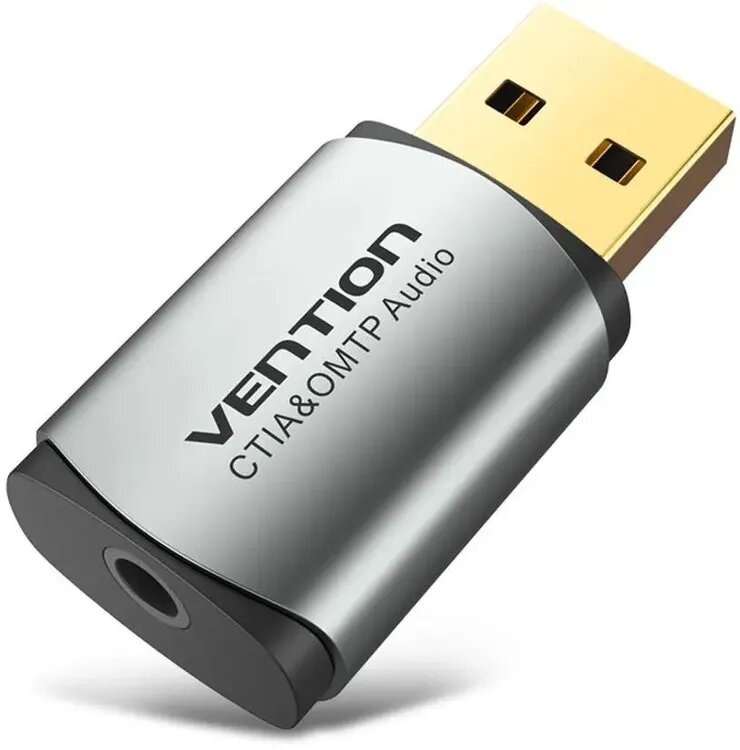 Адаптер VENTION CDLH0, USB (m) (прямой) - mini-Jack 3.5 (f) (прямой), серый