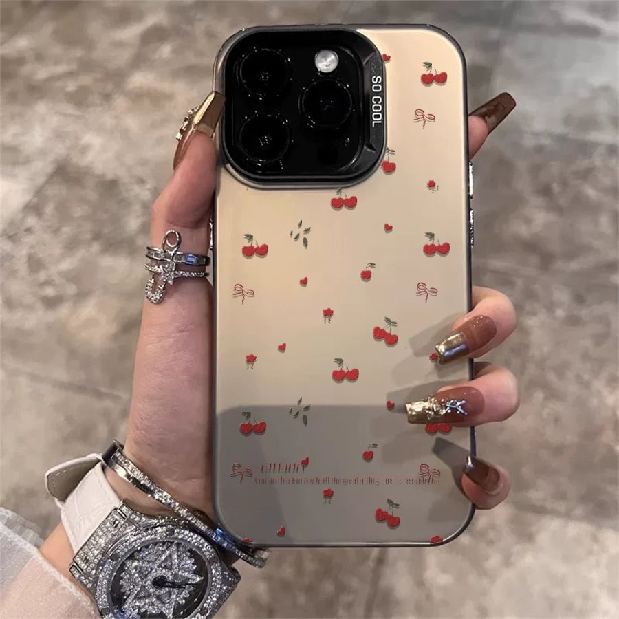 Чехол на Айфон 15 Про Макс / iPhone 15 Pro Max чёрный с маленькая вишня силиконовый ударопрочный