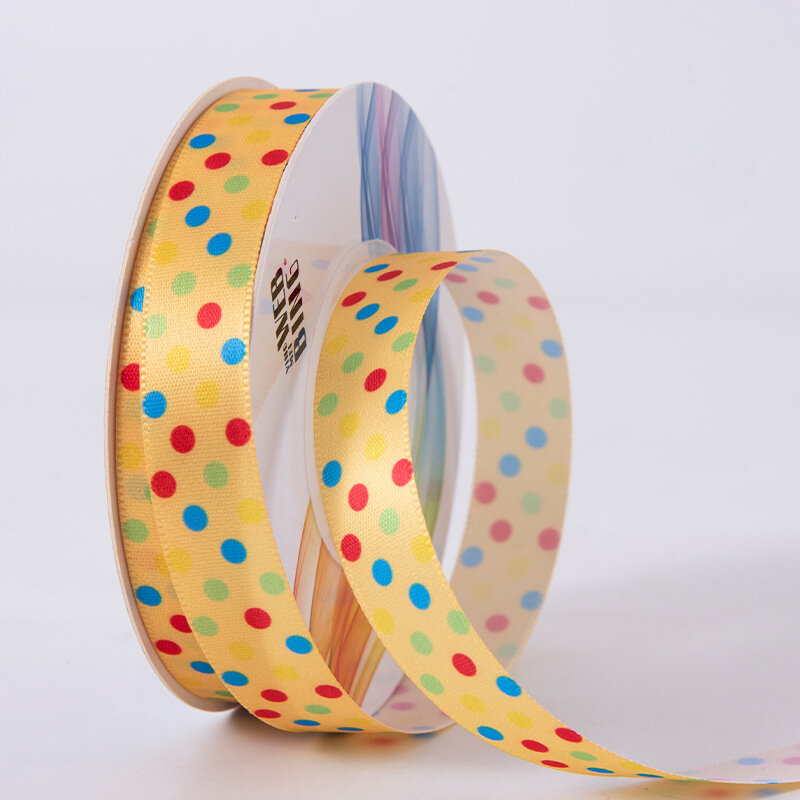 2см желтая атласная лента с принтом "Polka Dot" для упаковки подарков и создания бантов, 91м, полиэстер