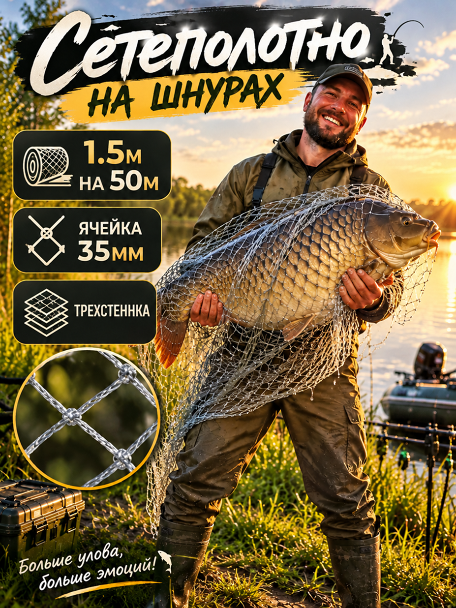 Сетеполотно рыболовное трехстенка сетка заградительная от дронов и птиц яч30 1.5х50м
